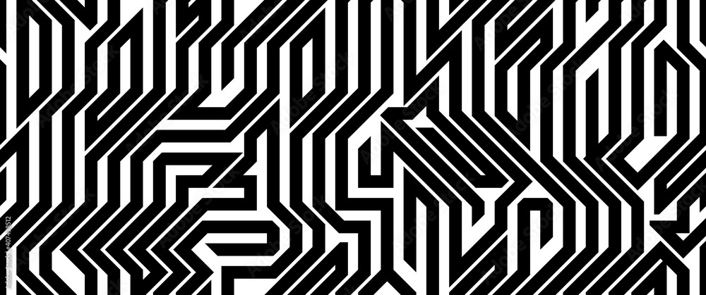 Tech style seamless linear pattern vector, monochrome circuit board ...