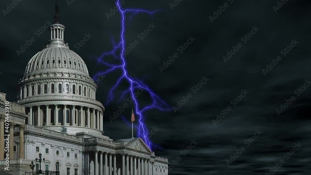Dark and dramatic storm clouds with multiple lightning strikes over the ...