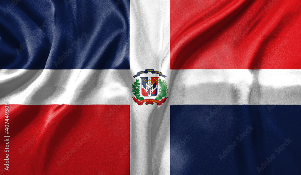 Dominican Republic flag wave close up. Full page Dominican Republic ...