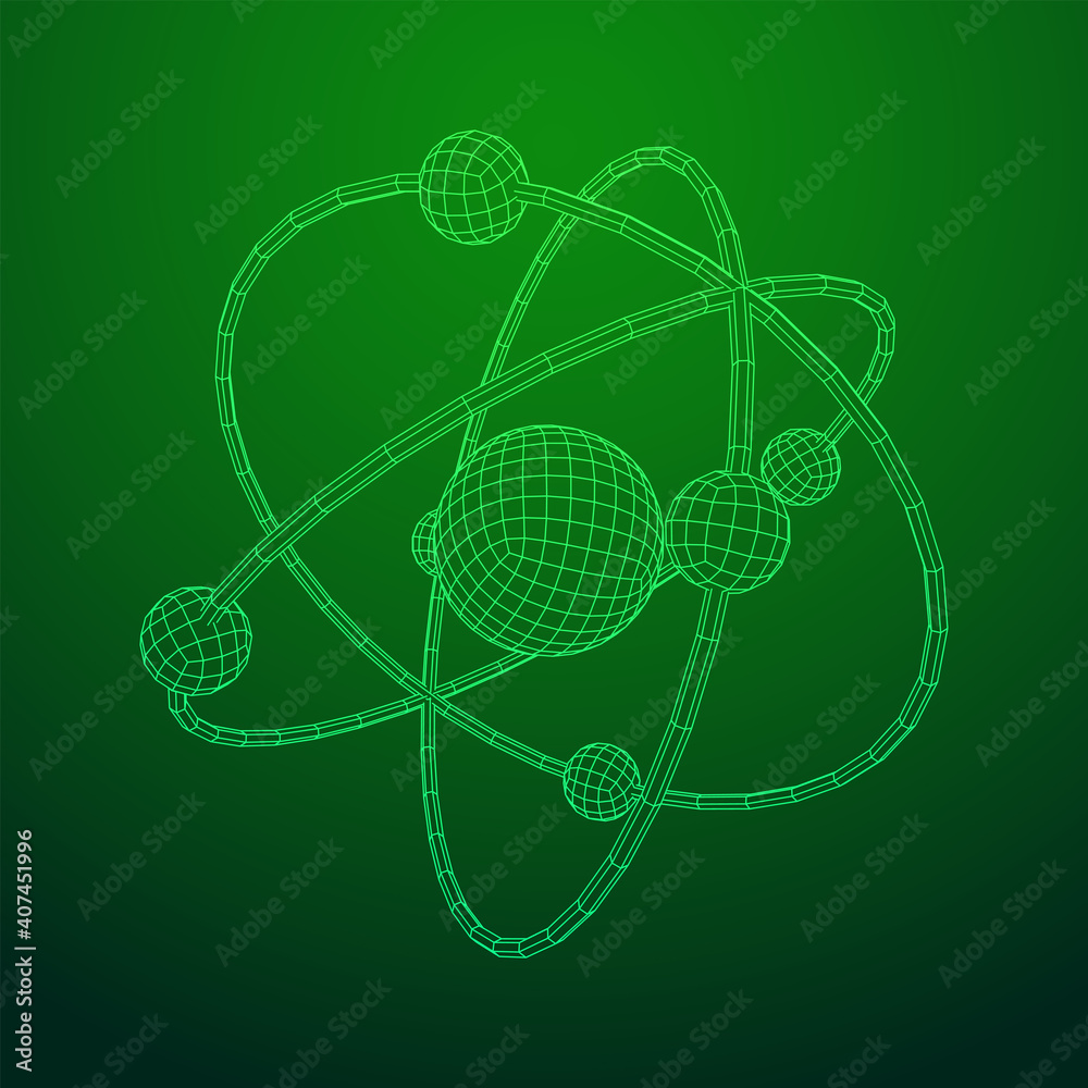 Planetary model of atom with nucleus and electrons spining on orbits ...