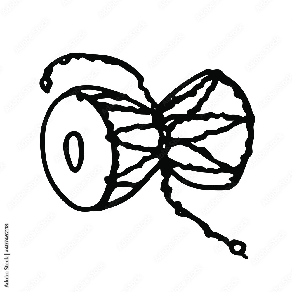 Damaru of God Shiva. Single element. Damru, a small double membrane ...