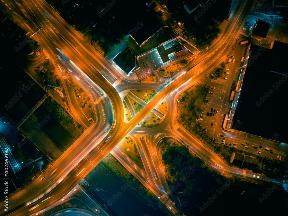 Road and Roundabout top view, Road traffic an important infrastructure ...