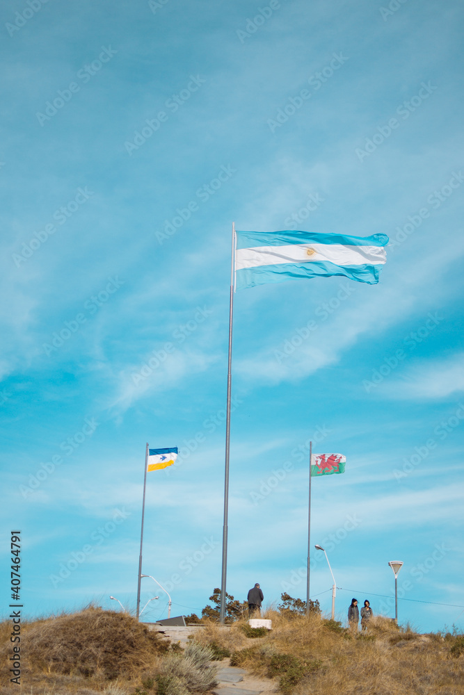 La bandera argentina, la galesa y la tehuelche Stock Photo | Adobe Stock
