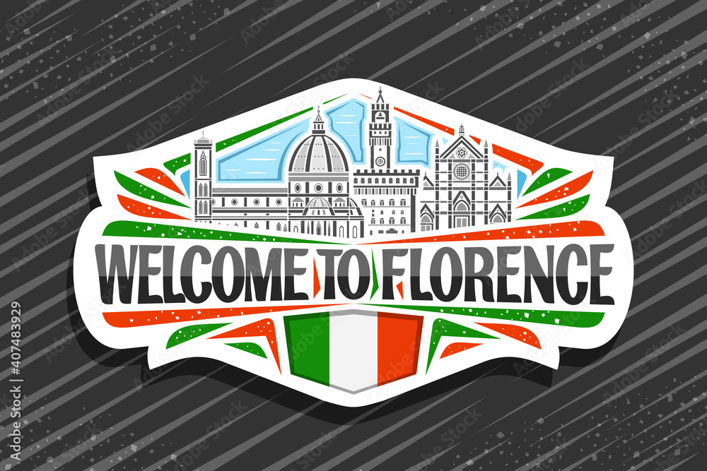Vector logo for Florence, white decorative sign with outline ...