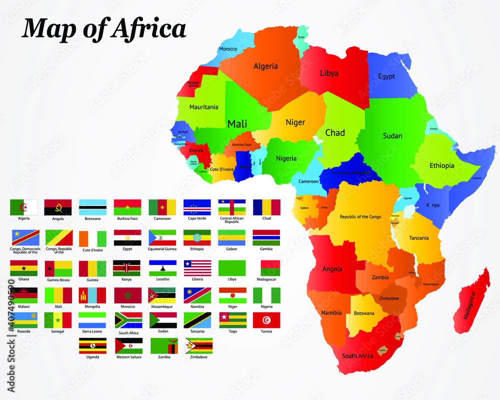 African political map with national flag of countries. Stock Vector ...