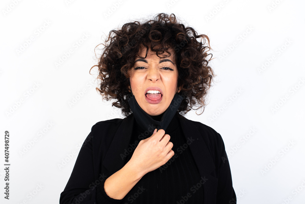 Body language. Disgusted stressed out young beautiful caucasian woman ...