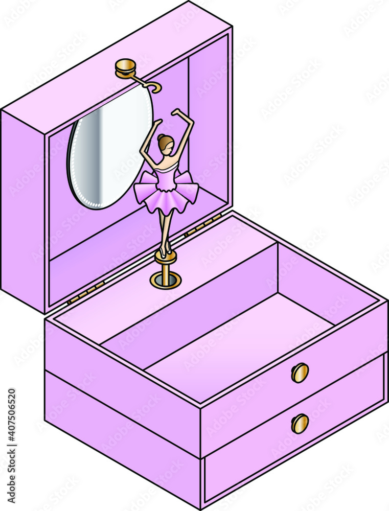 A large pink music box with drawers, a mirror, and a pretty ballerina ...