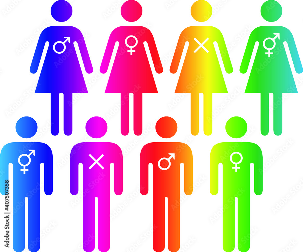 People icons - gender fluidity, gender identity, sexuality. Rainbow in ...