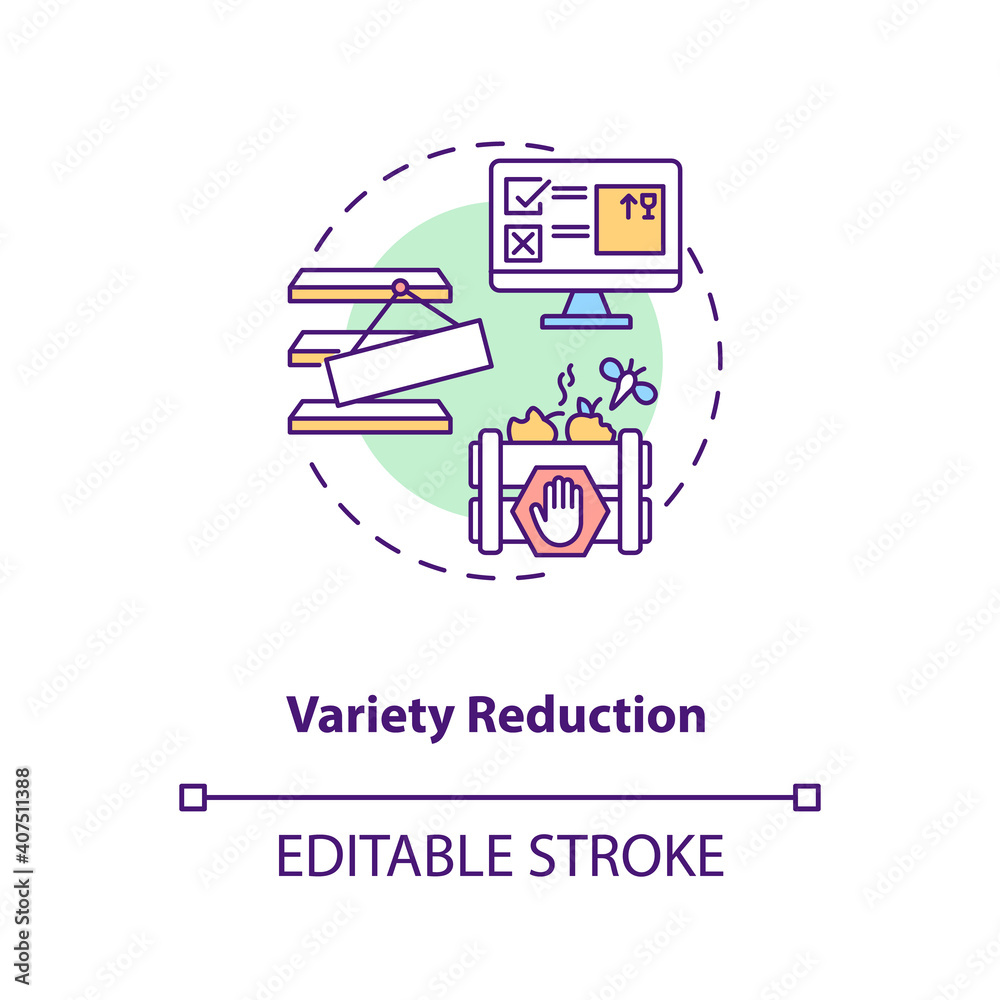 Variety reduction concept icon. Cost reduction strategy idea thin line ...