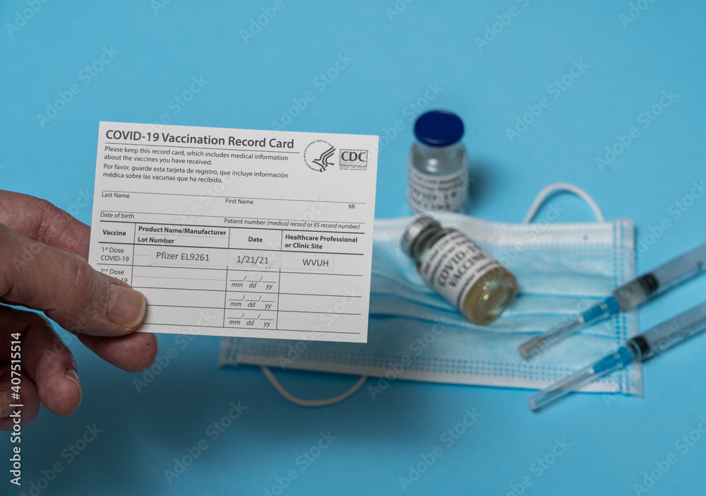 Morgantown, WV - 21 January 2021: Covid-19 vaccination record card ...