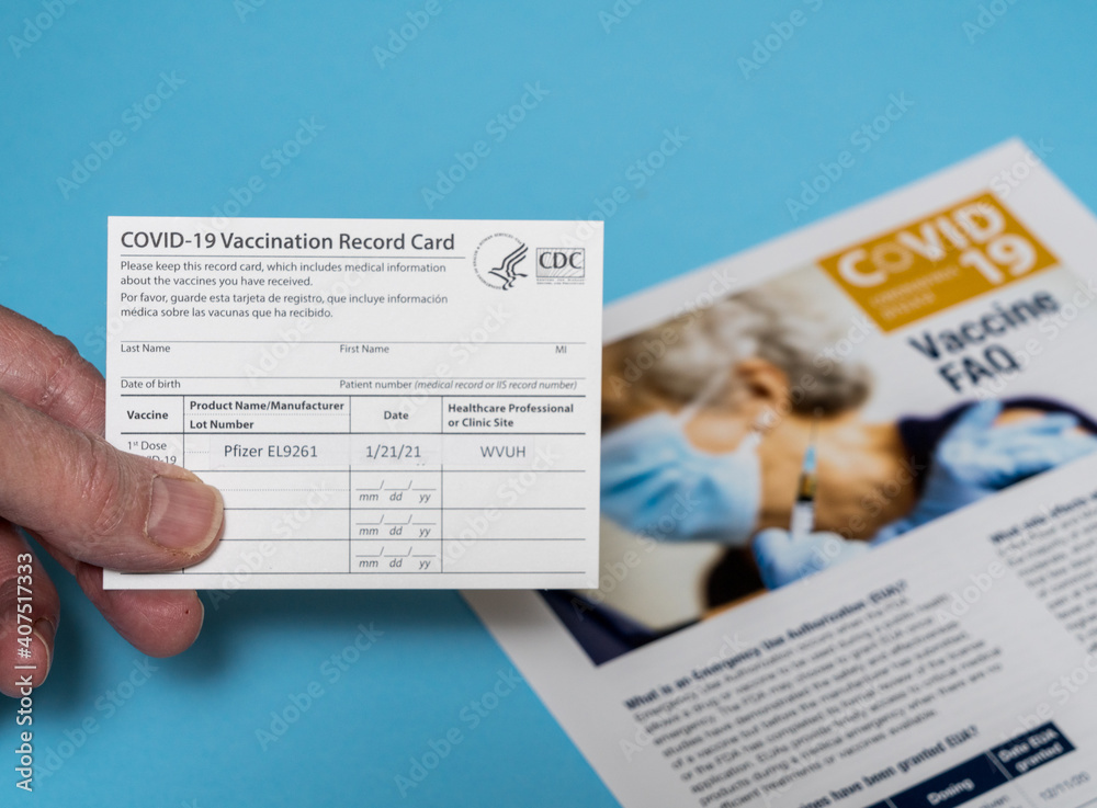 Morgantown, WV - 21 January 2021: Covid-19 vaccination record card ...