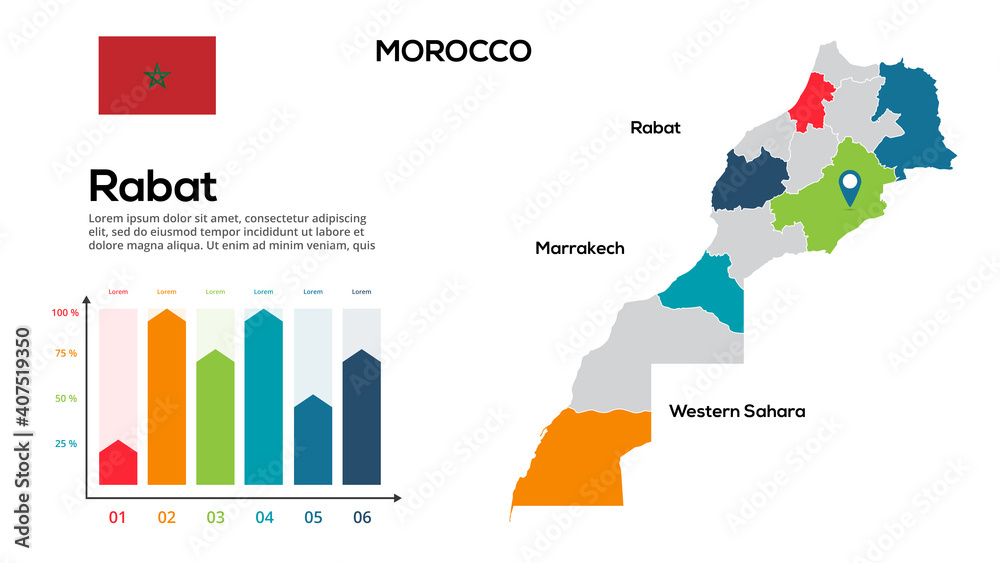 Morocco map. image of a global map in the form of regions of Morocco ...