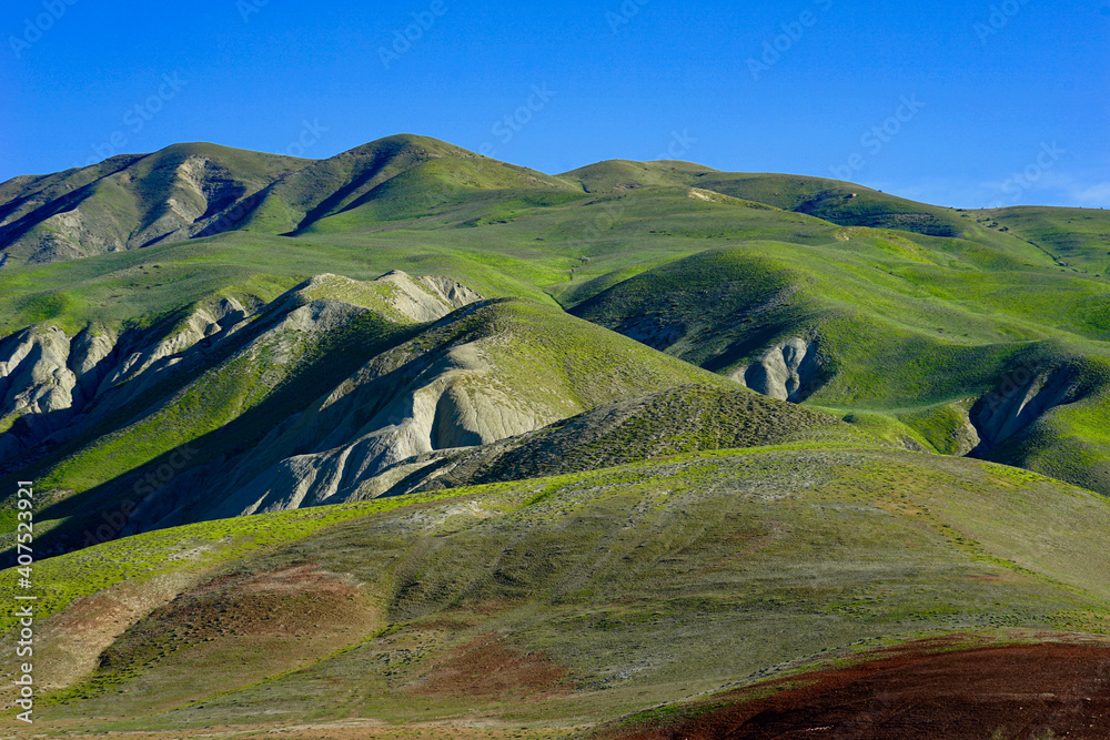 Azerbaijan, typical landscapes in the country's north east on the way ...