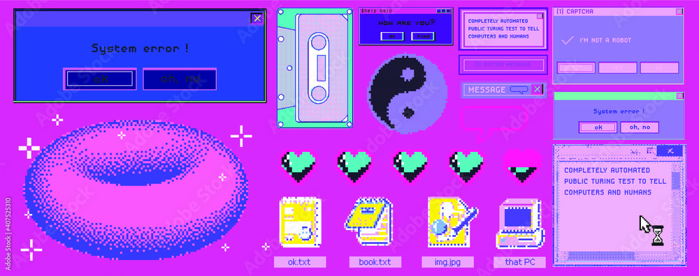 Old user interface windows, retro message box with buttons. Vaporwave ...