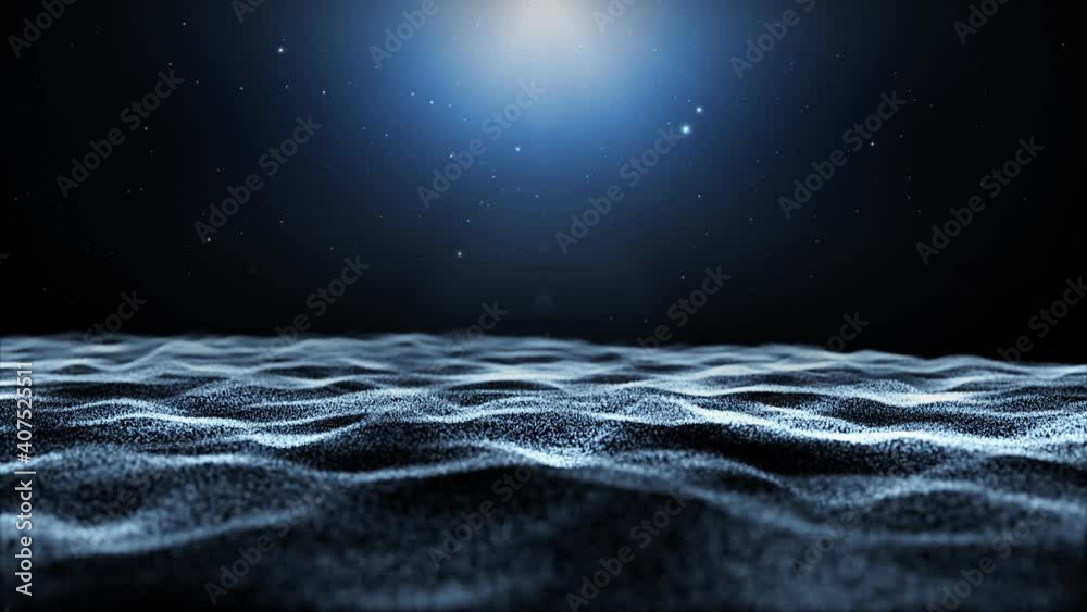 Futuristic night ocean waves with starry sky animation. Abstract wavy ...