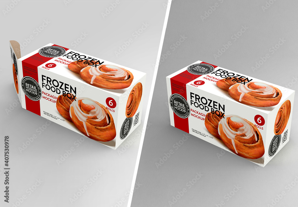 Long Frozen Food Box Front 2 Views Packaging Mockup Stock Template ...