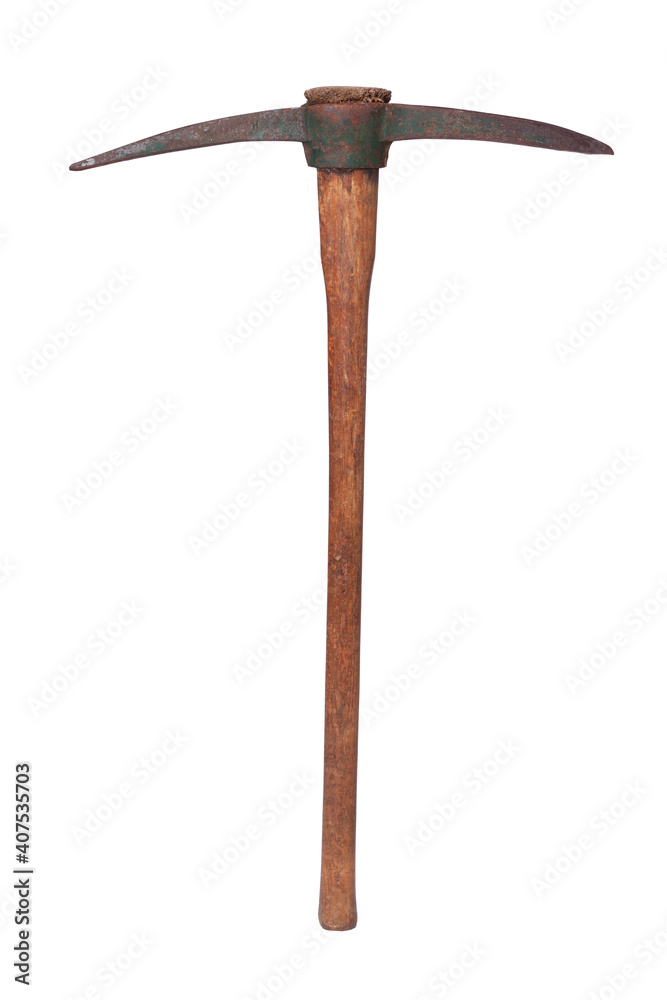 Photo & Art Print Vintage pickaxe with wood handle isolated on white ...