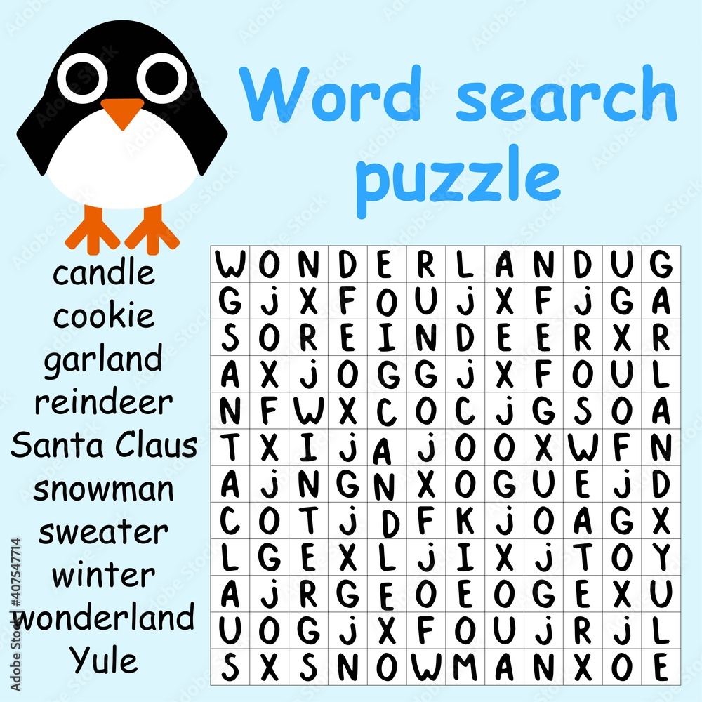 Penguin word search puzzle for kids stock vector illustration. Funny ...