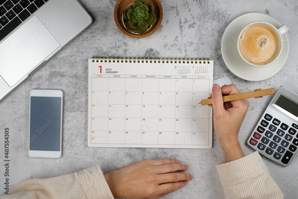 Planner and Calendar for2021. Online work plan at home. Stock Photo ...