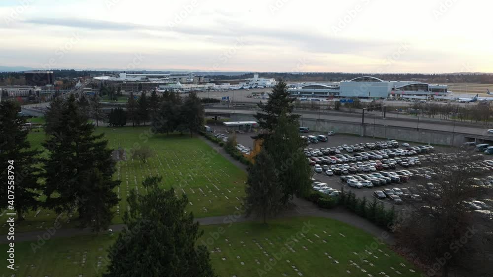 Cinematic aerial dolly footage of the Seattle-Tacoma International ...
