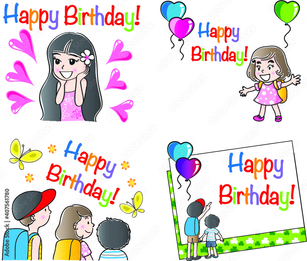 vector cartoon kids happy birthday card set Stock Vector | Adobe Stock