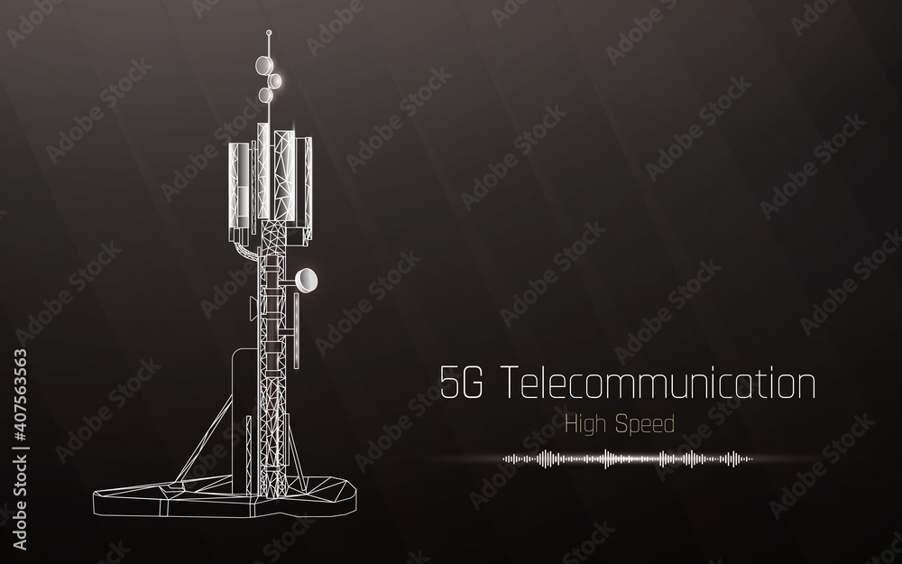 3d base station receiver. telecommunication tower 5g polygonal design global connection ...
