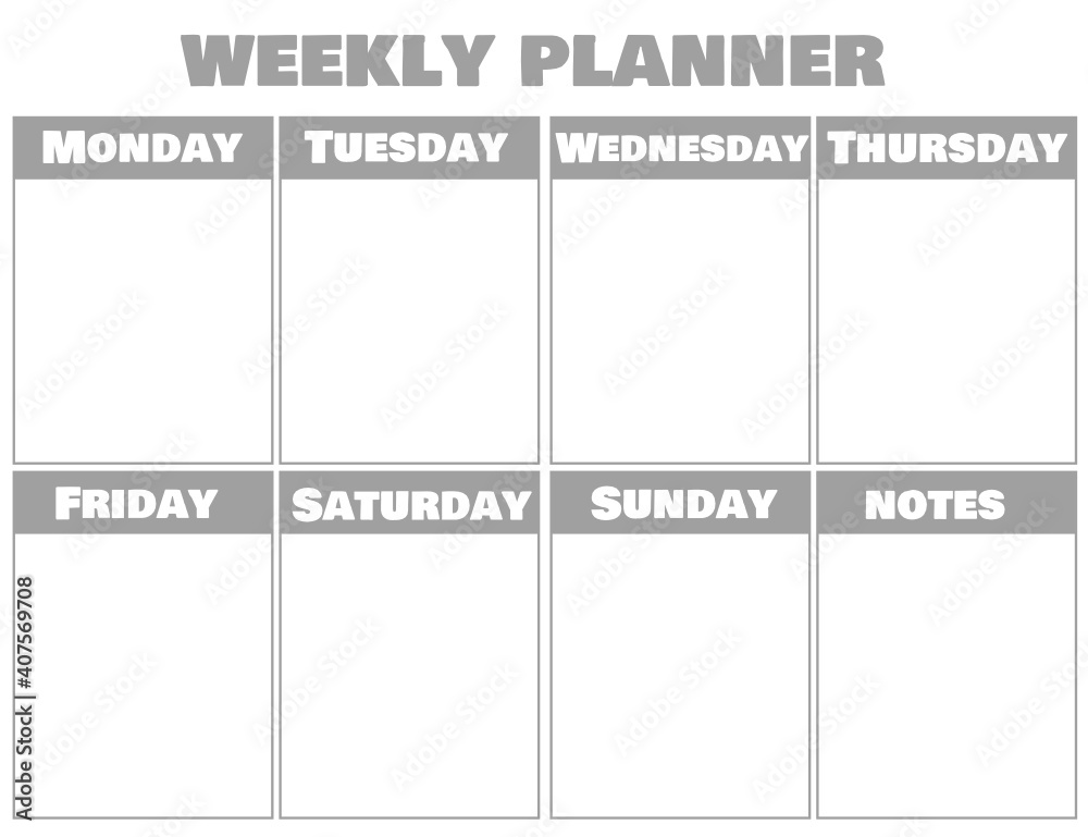 Blank weekly planner.Calendar template.Schedule for planning for the ...