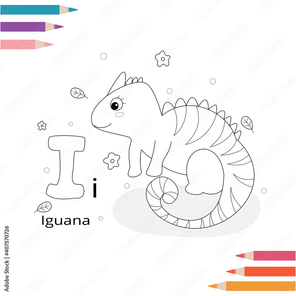 Animal alphabet coloring book page for kids. Vector illustration. Hand ...