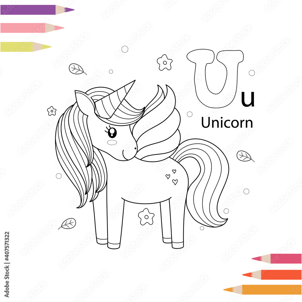 Animal alphabet coloring book page for kids. Vector illustration. Hand ...