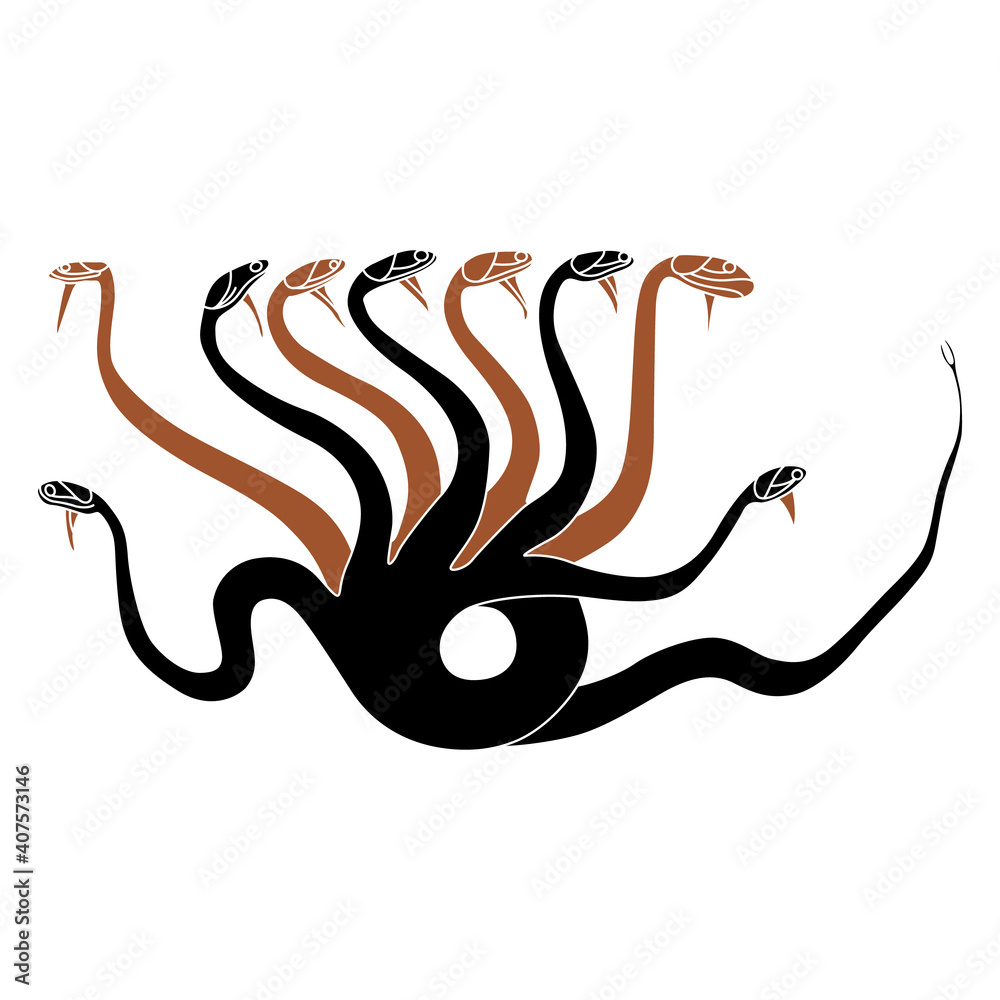 Ancient Greek Hydra. Mythological dragon monster with many heads. Stock ...