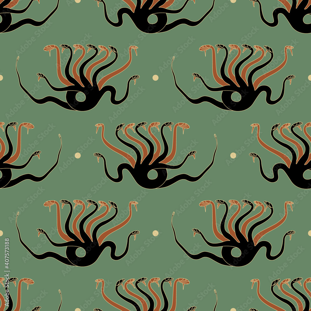 Seamless animal ethnic pattern with fantastic monster snake Hydra ...