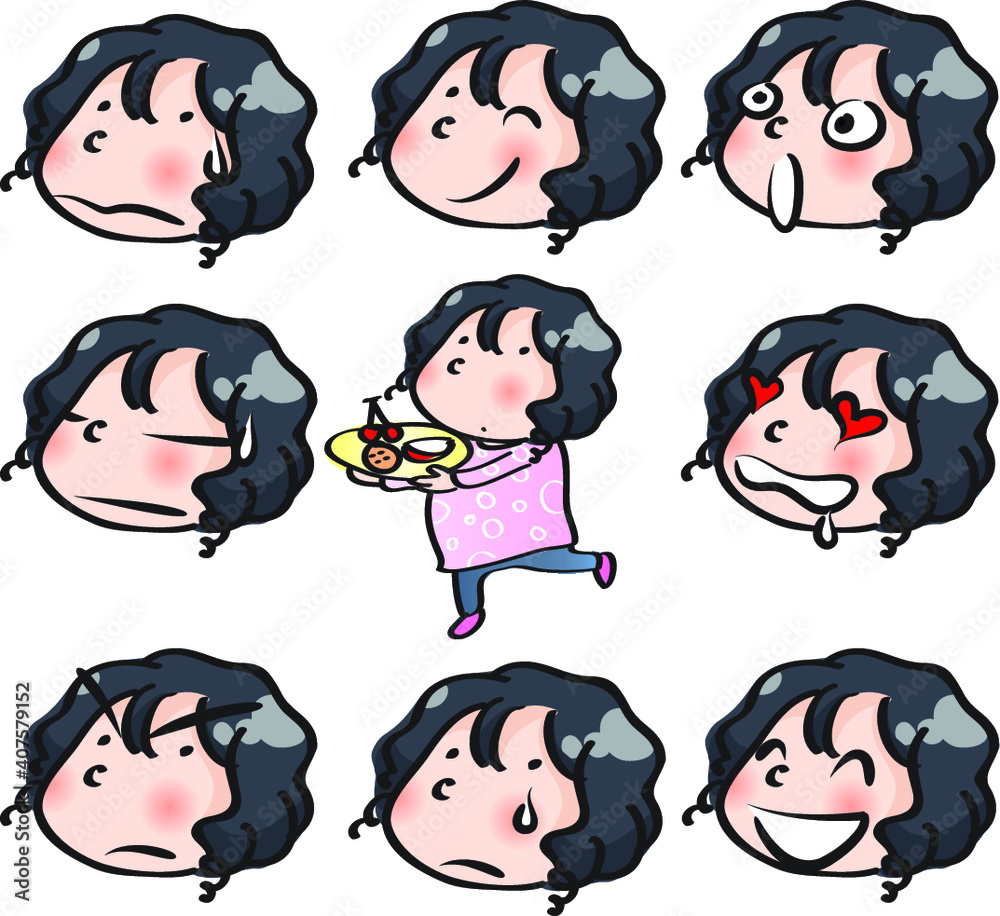vector drawing fat girl emoji set Stock Vector | Adobe Stock