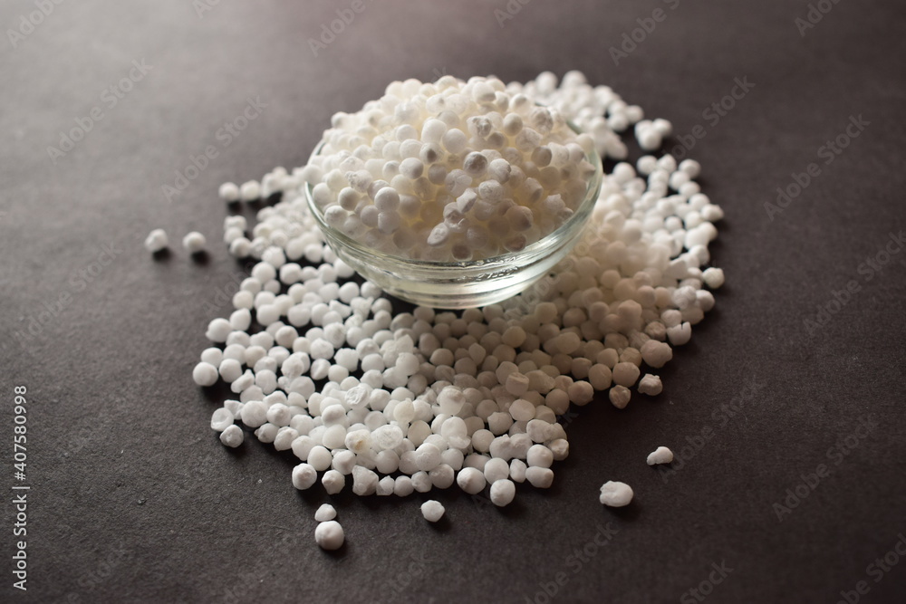 Pearls or white sago seeds balls in a Open Transparent Glass Bowl On ...