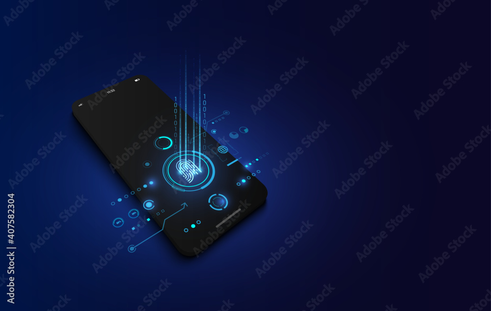 Realistic smartphone mock up and fingerprint scanning on screen ...