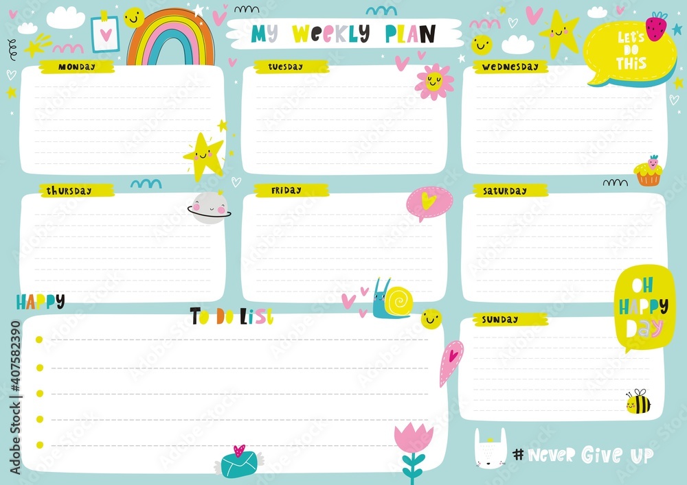 Vector weekly planner template. Vector templates with cute design ...