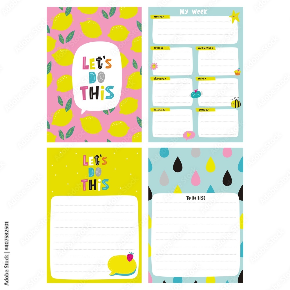 Vector weekly planner template. Vector templates with cute design ...