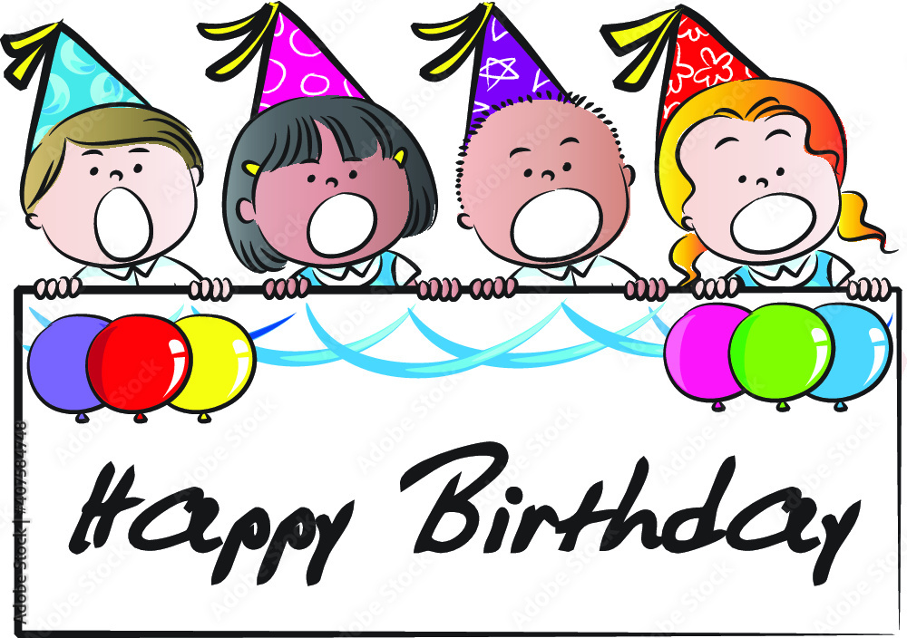 vector cartoon school kids holing happy birthday card Stock Vector ...