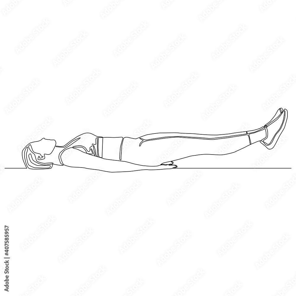 Continuous line of woman legs lifting parallel with the floor. stomach ...