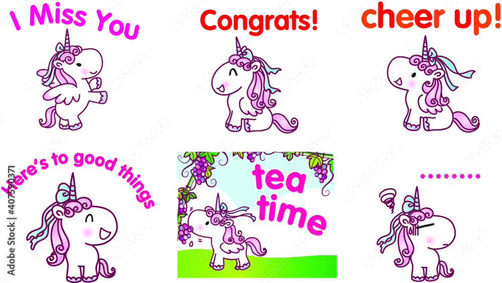 vector cartoon unicorn emoji set Stock Vector | Adobe Stock