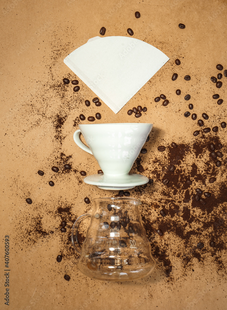 Coffee dripper Drip paper and coffee drip jar Stock Photo | Adobe Stock