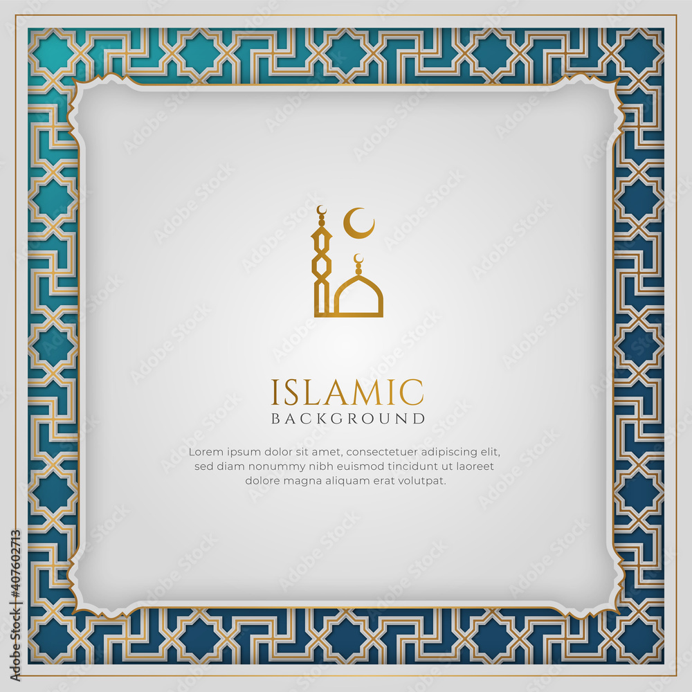 Blue and White Luxury Islamic Background with Decorative Ornament Frame ...