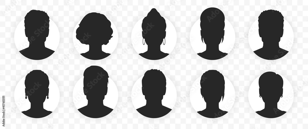 Set man and woman avatar profile. User face icons Male and female with ...