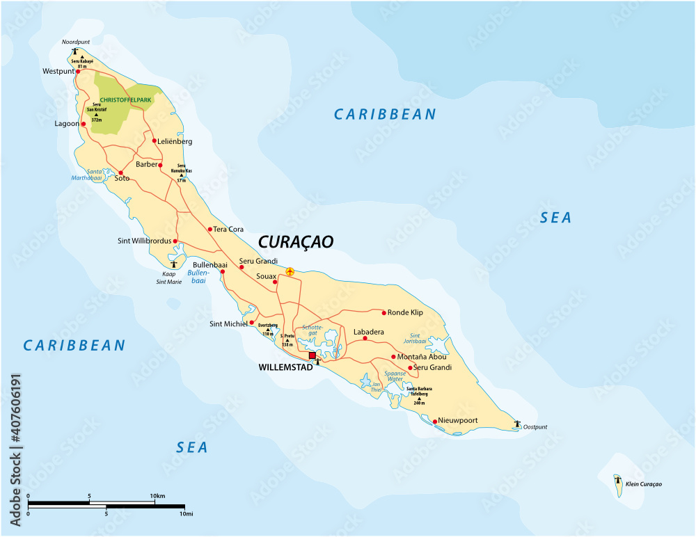 vector road map of the Caribbean ABC island of Curacao Stock Vector ...