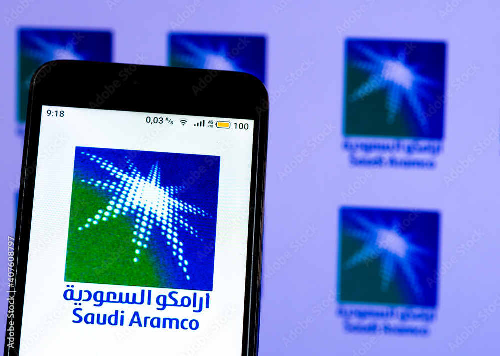 In this photo illustration Saudi Arabian Oil Company (Saudi Aramco ...