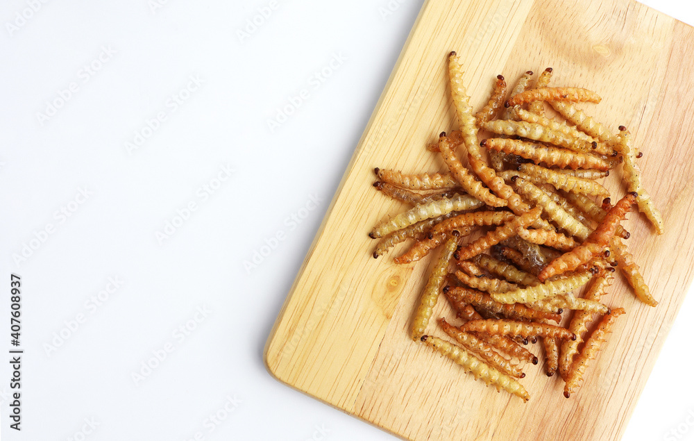 Crispy deep fried bamboo worm, fried insects are a high protein foods ...