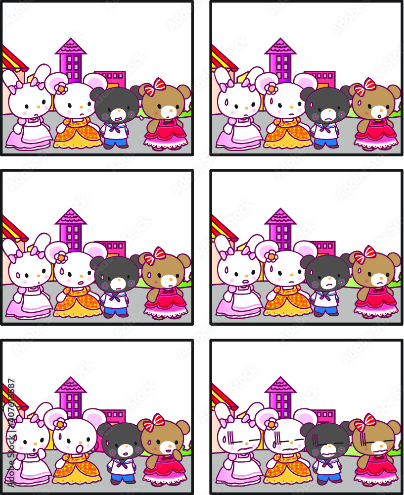 vector cartoon rabbit Fairy tale castle princess prince six-frame ...