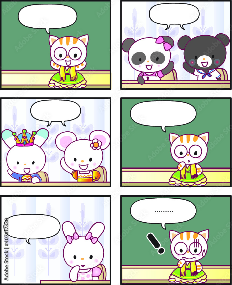 vector cartoon rabbit Fairy tale castle princess prince six-frame ...