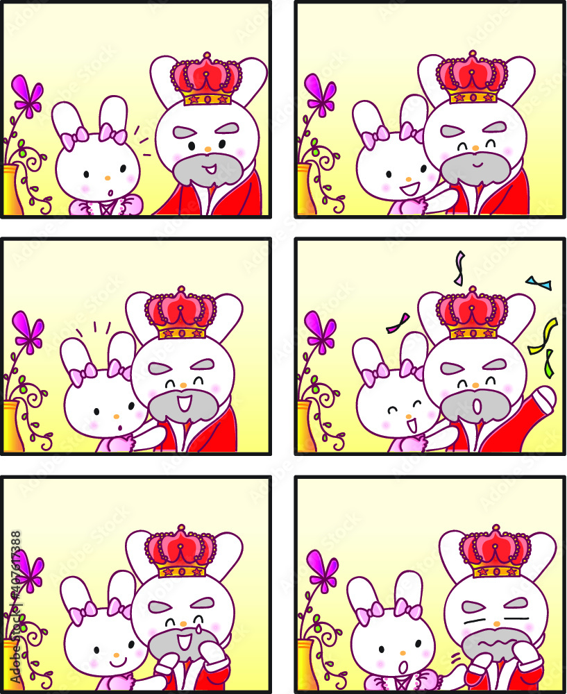 vector cartoon rabbit Fairy tale castle princess prince six-frame ...