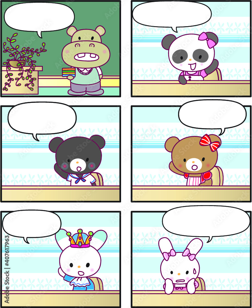 vector cartoon rabbit Fairy tale castle princess prince six-frame ...