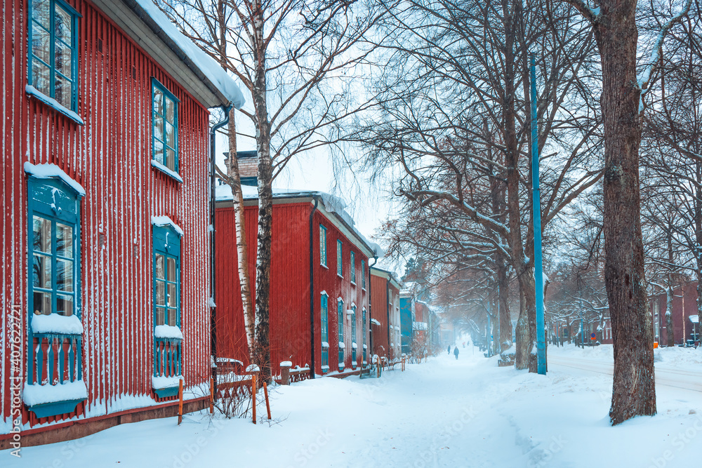 Snowstorm in Helsinki. Beautiful Finnish winter scene. Colorful ...